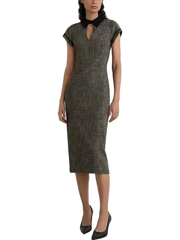 REISS Ava Fitted Cap Sleeve Midi Dress - Grey