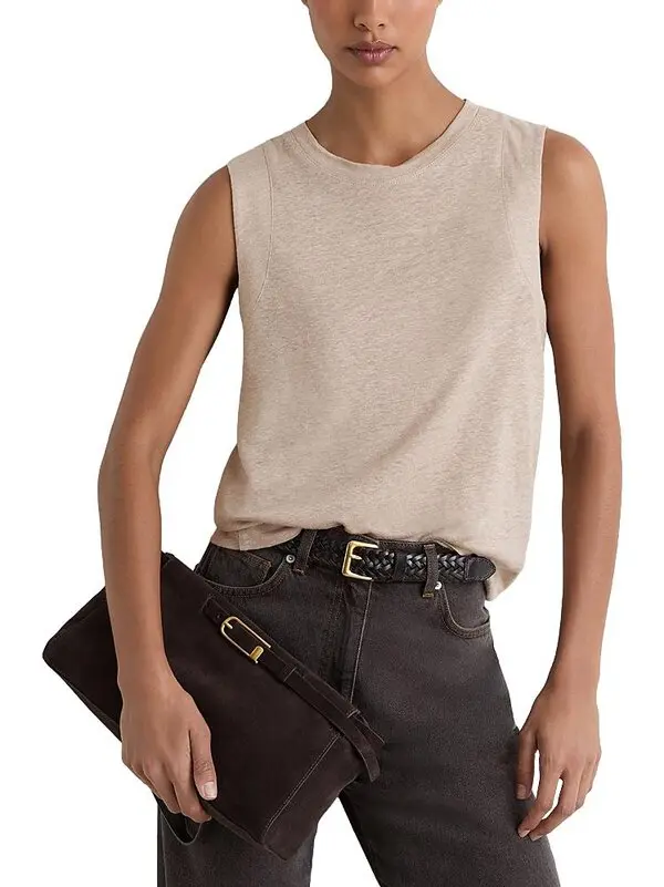 REISS Amy Linen Top - Beige