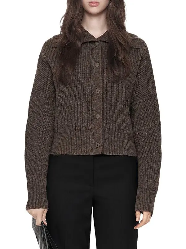 ALLSAINTS Caron Wool Funnel Neck Cardigan - Mole Brown