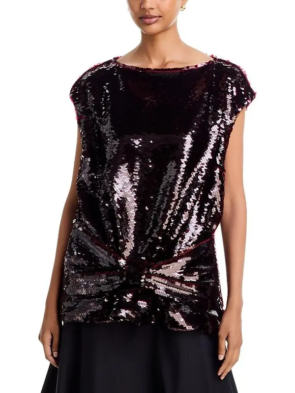 Simone Rocha Sequin Gathered Bow Top - Deep Red