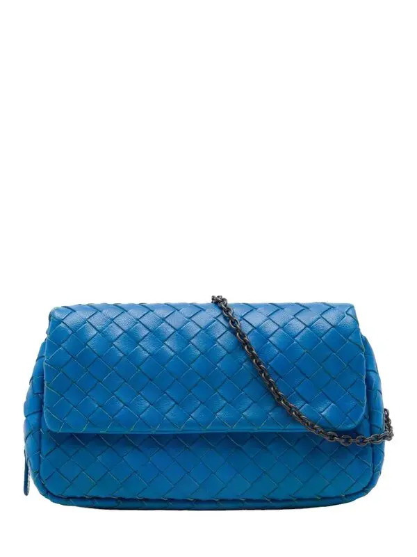 Bottega Veneta 2012-2026 Mini Nappa Intrecciato Expandable Chain Flap Crossbody Bag - Blue