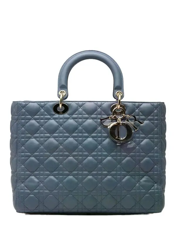 Dior 2019 Large Lambskin Cannage Lady Satchel - Blue