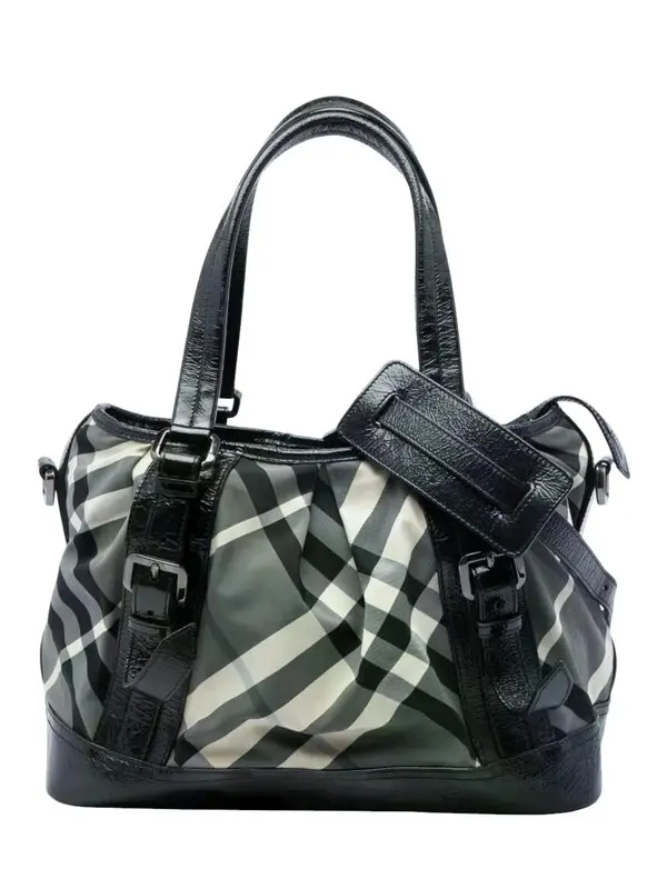 Burberry 2000-2017 Medium Beat Check Nylon Lowry Satchel - Grey