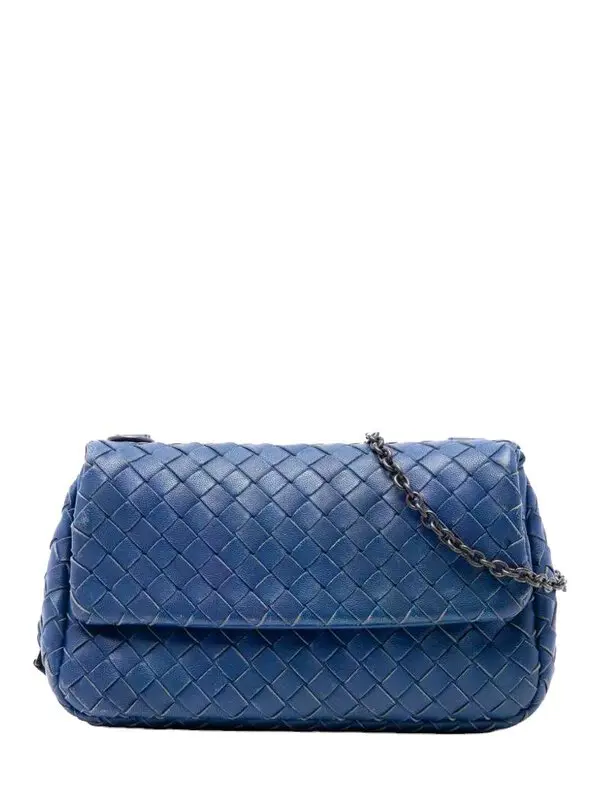 Bottega Veneta 2012-2026 Mini Nappa Intrecciato Expandable Chain Flap Crossbody Bag - Blue