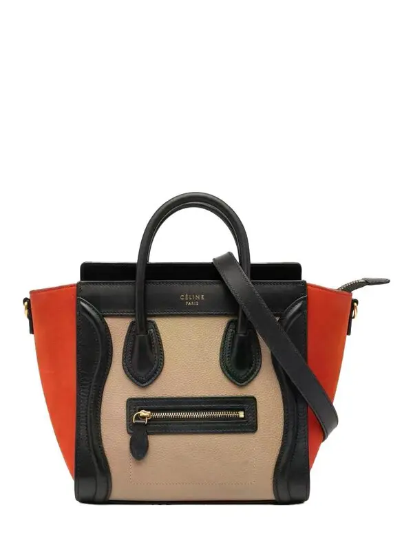 Celine 2016 Nano Tricolor Nubuck And Drummed Calfskin Luggage Tote Satchel - Brown