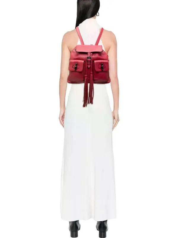 Gucci 2000-2015 Large Calfskin Bamboo Tassel Drawstring Backpack - Red