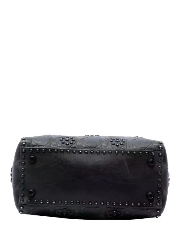 Dior 2018 Medium Ultra Matte Calfskin Cannage Studded Supple Lady Satchel - Black