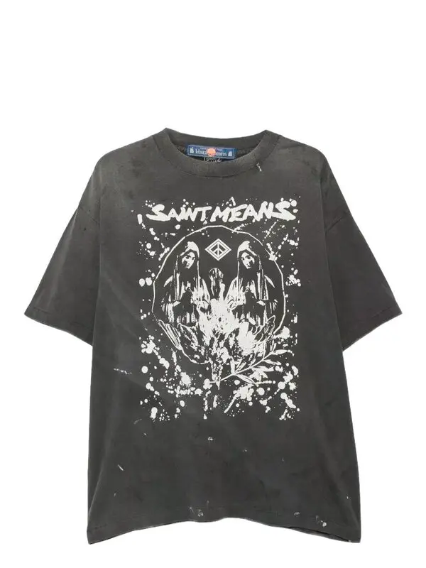 SAINT MXXXXXX Graphic-print Distressed T-shirt - Grey