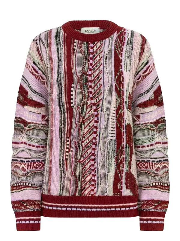 LANEUS Jacquard-knit Boxy Sweater - Red