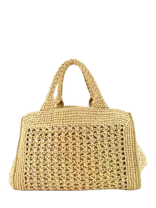Miu Miu Convertible Open Tote Crochet Raffia Shoulder Bag - Brown