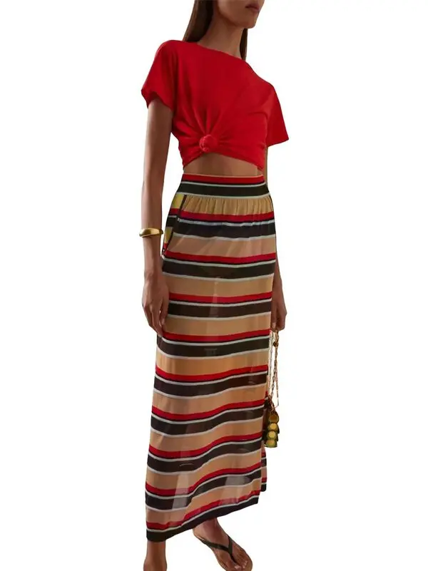 Rabanne Striped Semi-sheer Maxi Skirt - Neutrals