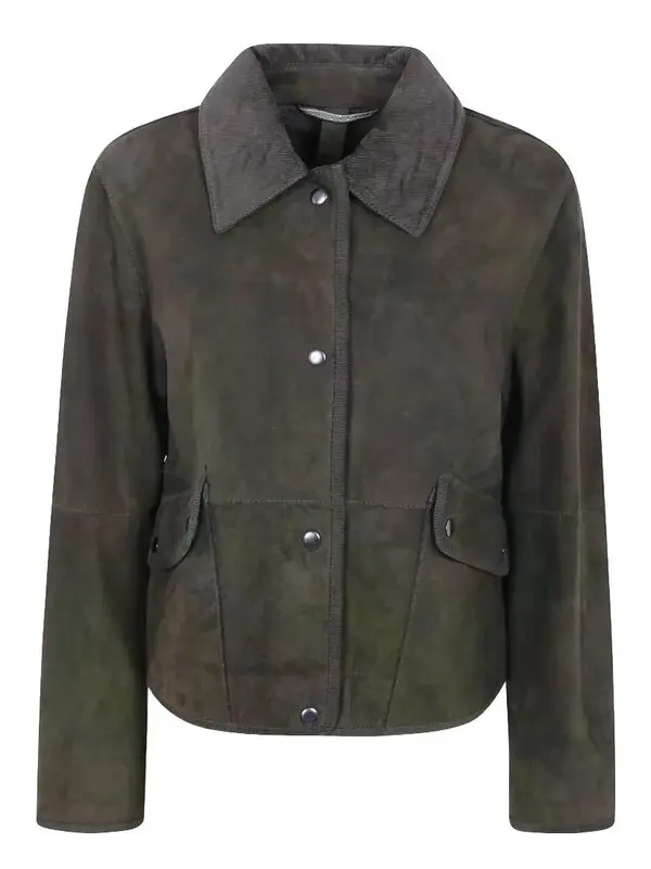 THE JACKIE LEATHERS Corduroy-collar Suede Jacket - Grey