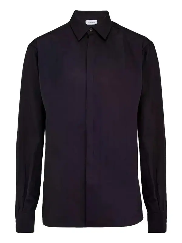 FERRAGAMO Monogram-pattern Cotton Shirt - Blue