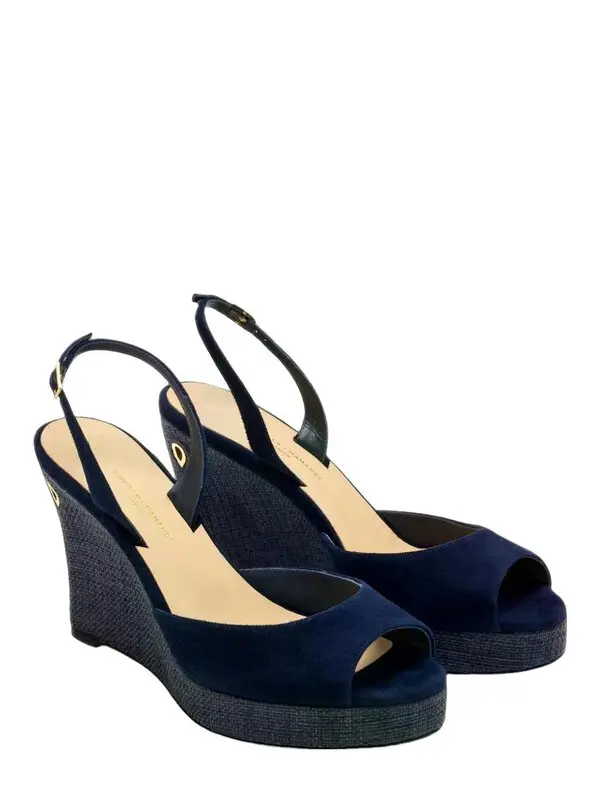 Jennifer Chamandi Nino 105 Raffia Wedge Sandals - Blue