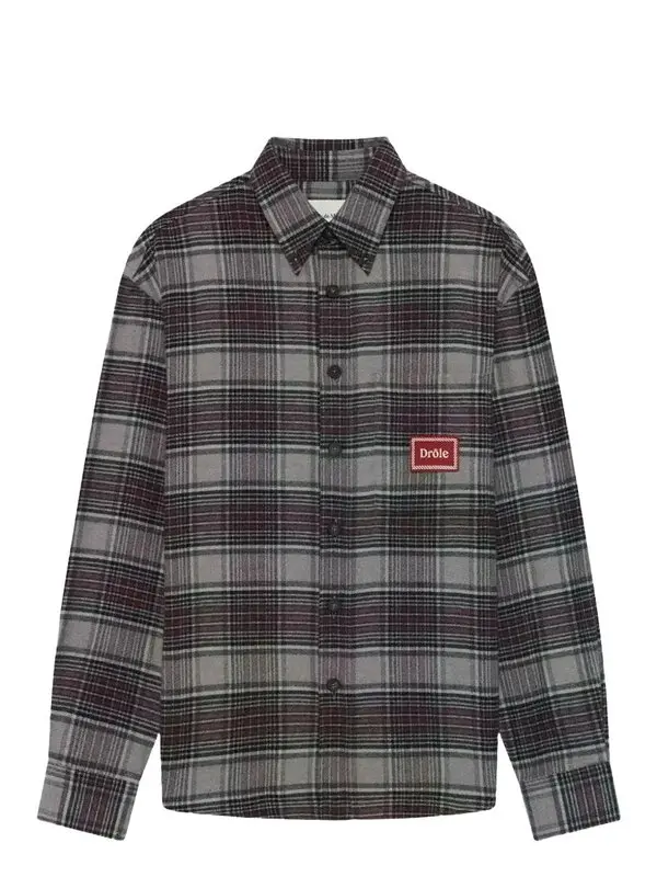 Drole De Monsieur Check-pattern Logo-patch Shirt - Grey