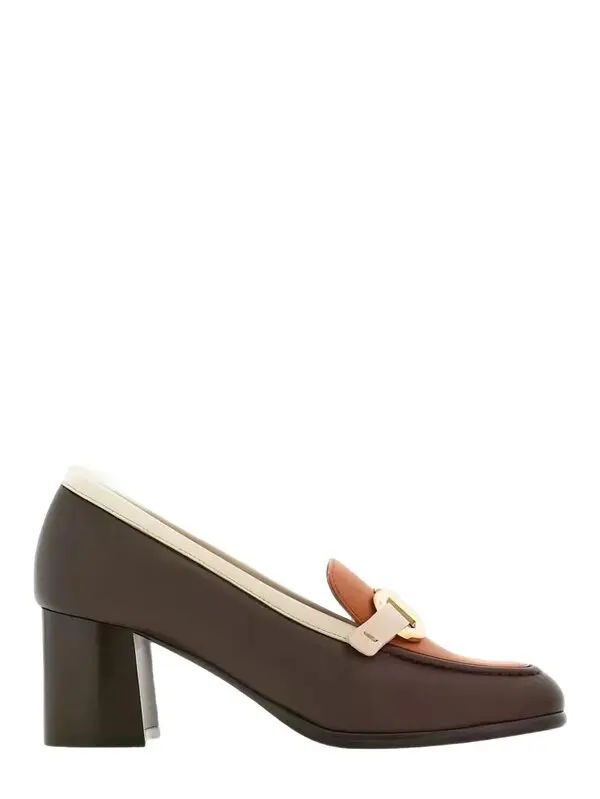 FERRAGAMO Gancini Buckle Leather Pumps - Brown