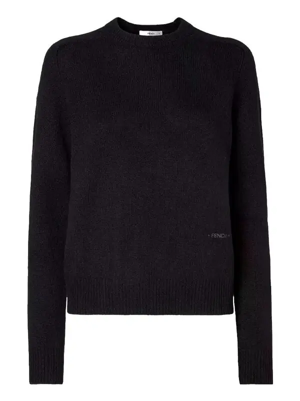 Fendi Embroidered-logo Crew-neck Sweater - Black