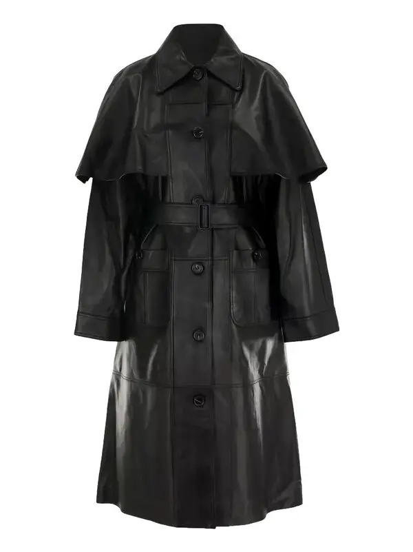 Sea Caitlin Cape-detail Leather Trench Coat - Black