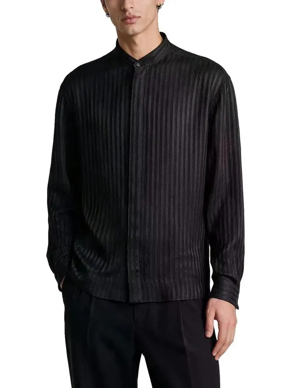 Giorgio Armani Stripe-patterned Band-collar Shirt - Black