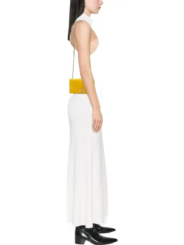 Fendi 2000-2010 Embossed Nappa Logo Chain Clutch Crossbody Bag - Yellow