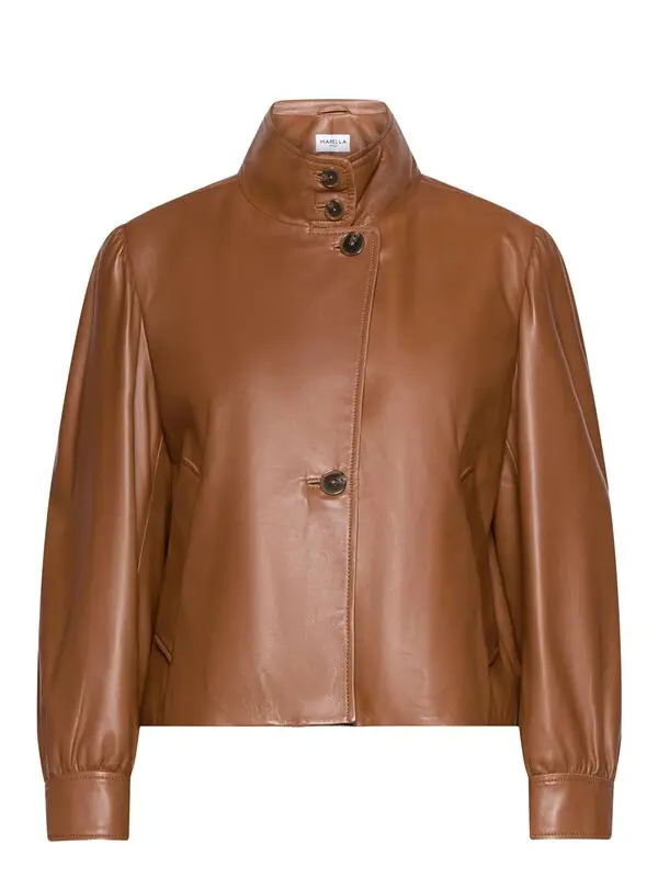 Marella Asymmetric Leather Jacket - Brown