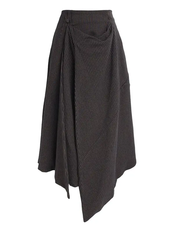 STUDIO NAMNYAK Cotton Asymmetric Split Midi Skirt - Black