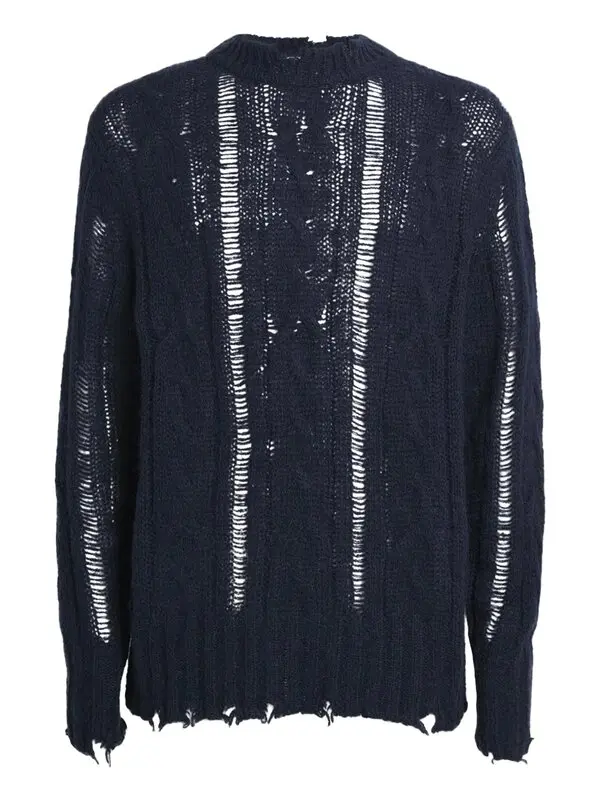 SYSTEM Cable-knit Distressed Sweater - Navy