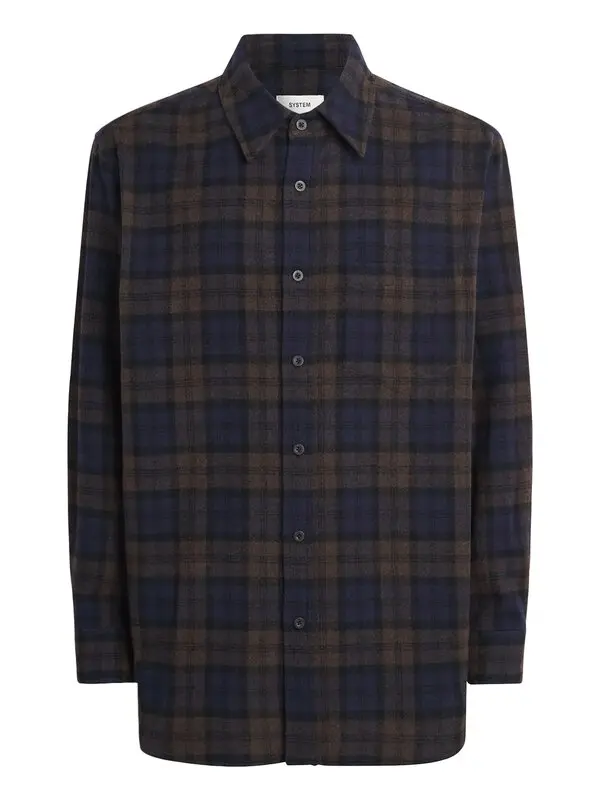 SYSTEM Wool-blend Check Shirt - Navy