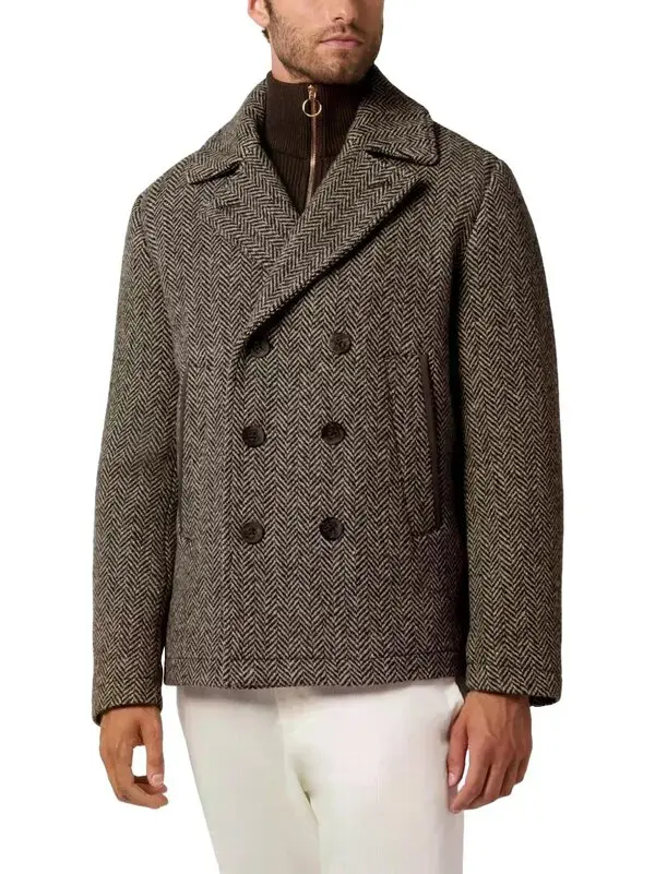 Paul & Shark Chevron Wool Peacoat - Brown