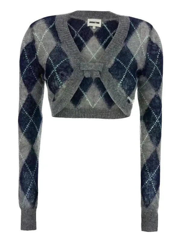SHUSHU/TONG Argyle-check Cropped Cardigan - Grey