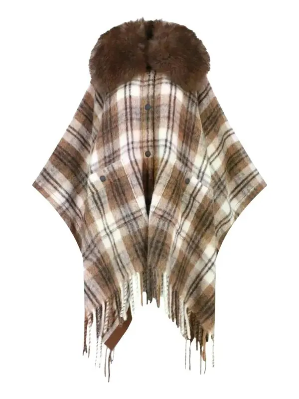 Moncler Check-pattern Faux-fur-collar Jacket - Brown