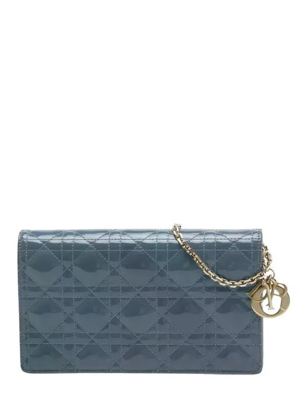 Dior 2019 Patent Cannage Lady Pouch With Chain Crossbody Bag - Blue