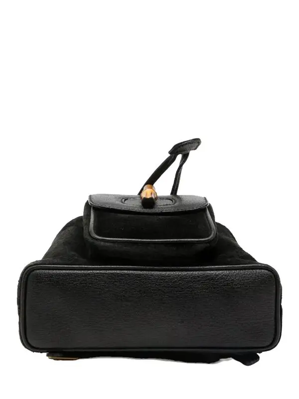 Gucci 20th Century Suede Bamboo Drawstring Backpack - Black