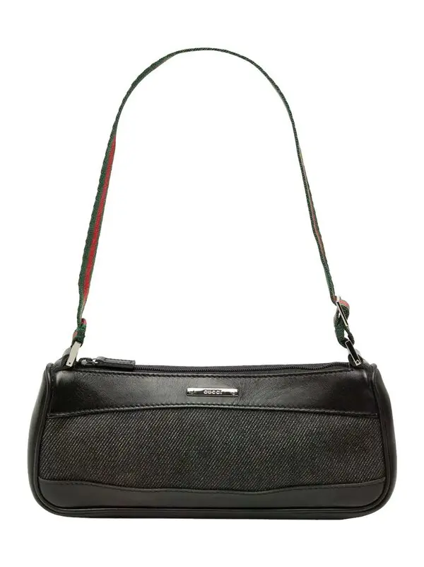 Gucci 2000-2015 Denim Web Shoulder Bag - Black