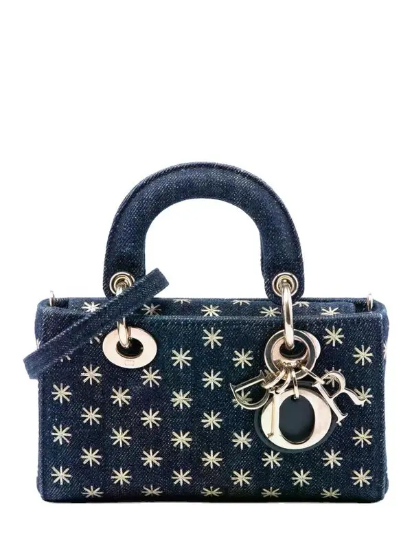 Dior 2022 Micro Star Embroidered Denim Lady D Joy Satchel - Blue