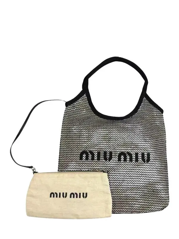 Miu Miu 2010-2026 Raffia Mesh Ivy Tote Bag - Black