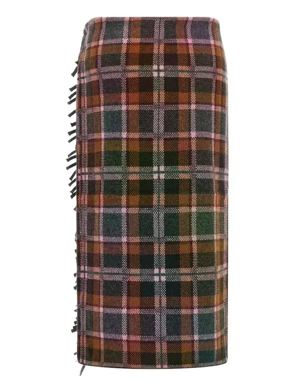 Guest In Residence Tartan Wrap Frayed Midi Skirt - Brown