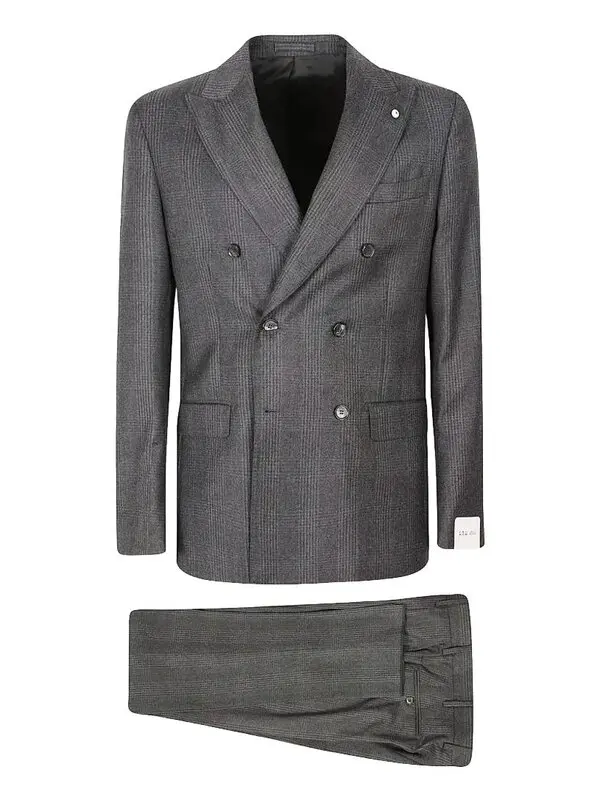 LBM Check-pattern Double-breasted Suit - Grey