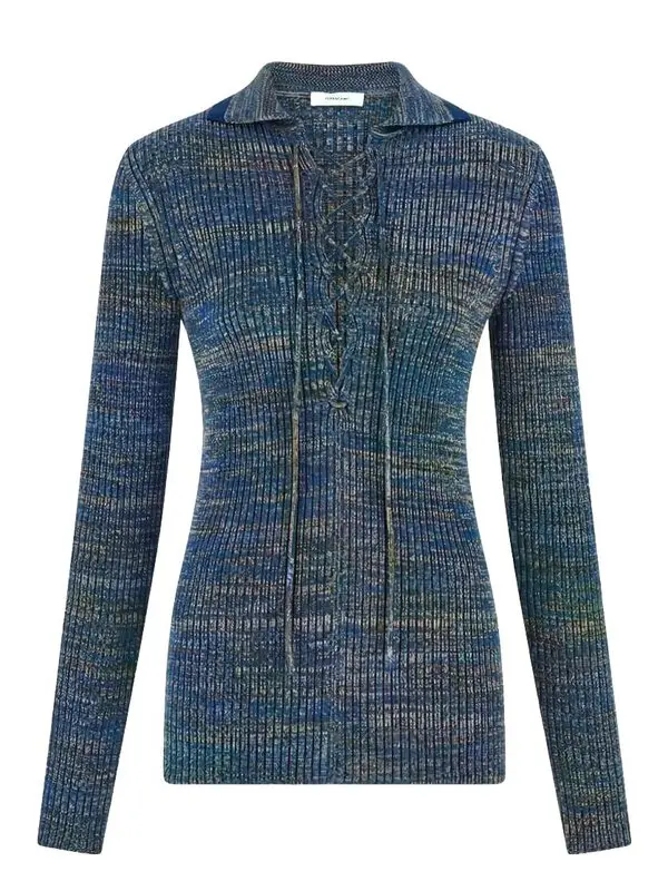 FERRAGAMO Lace-up Ribbed-knit Sweater - Blue