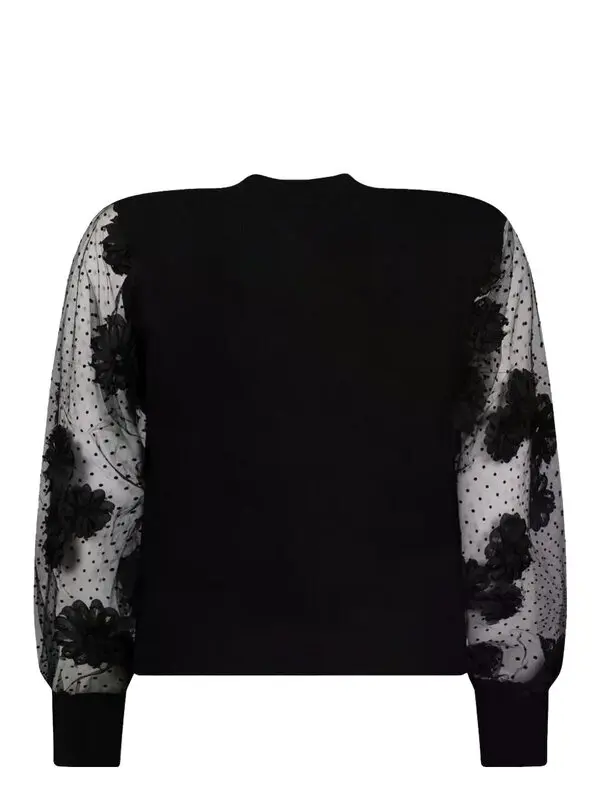 Derhy Nathea Floral-appliqué Mesh-sleeve Sweater - Black