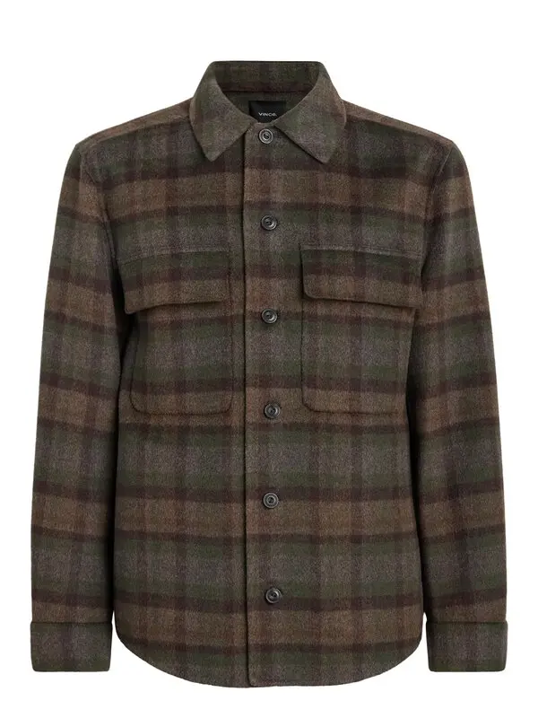 Vince Wool-blend Plaid Check Overshirt - Green