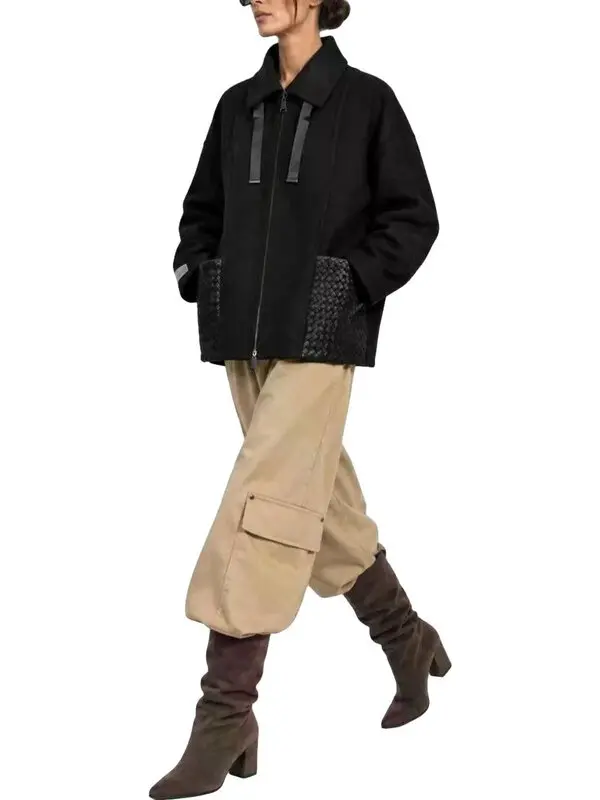 POCHE PARIS Woven-panel Zip-up Jacket - Black