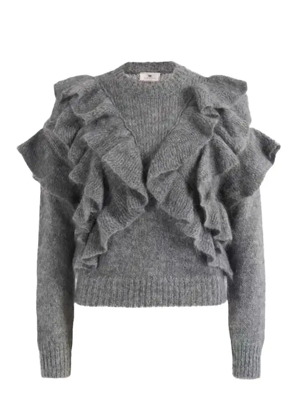 Elisabetta Franchi Knit Pullover With Ruffles - Grey
