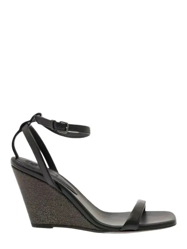 Brunello Cucinelli Beaded Wedge Sandals - Black