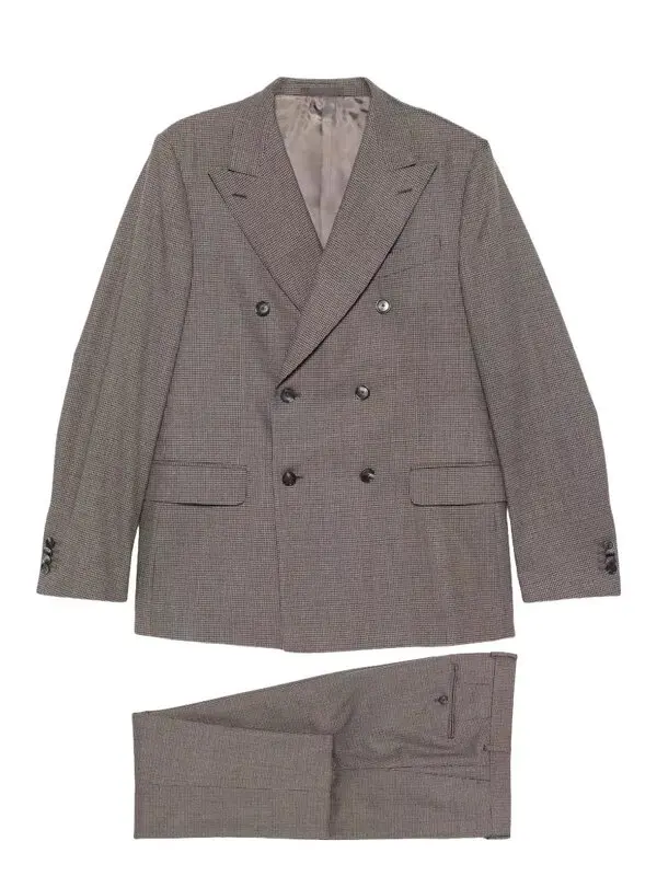 Caruso Double-breasted Micro-check Suit - Grey
