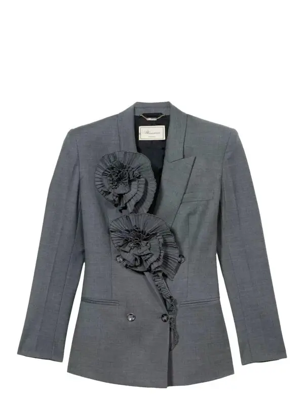 Blumarine Pleated Rose-embellished Blazer - Grey