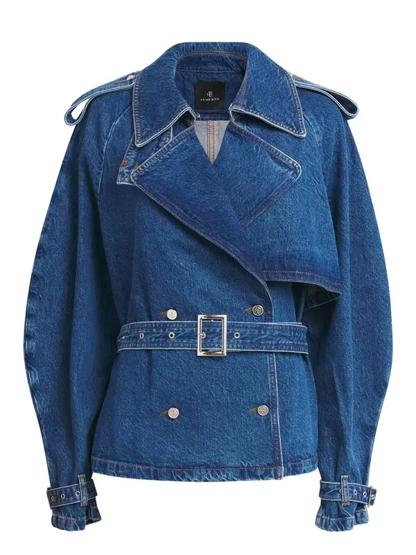 ANINE BING Denim Pascale Trench Jacket - Blue
