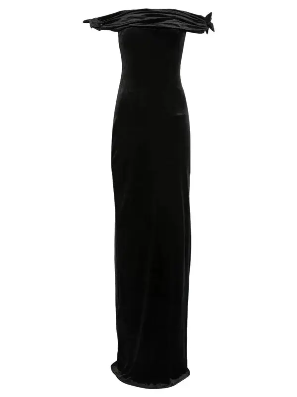 TWENTY FOURHAITCH Abito Off-the-shoulder Rhinestone-embellished Maxi Dress - Black