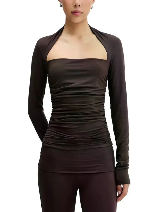 LA MANIA Sorrel Ruched Cut-out Top - Brown