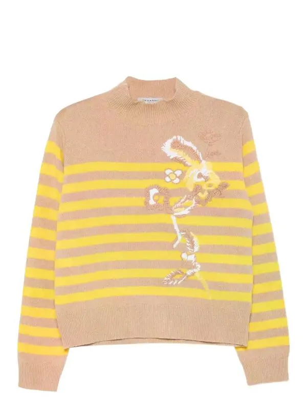 ERMANNO FIRENZE Striped Embroidered Sweater - Neutrals